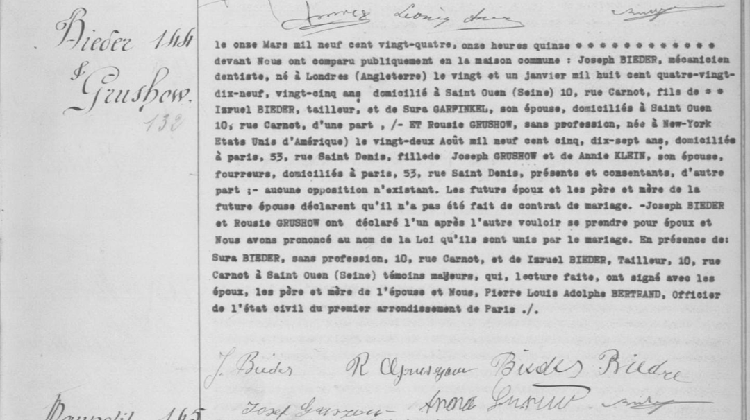 BIEDER, JOSEPH et ROUSIE née GRUSHOW